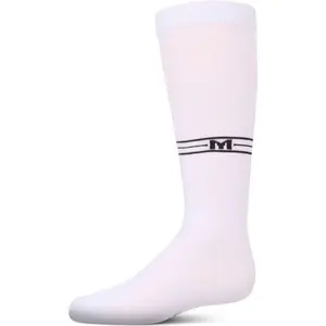 MEMOI Stretch Multi Stripe Graphic Knee Socks - White