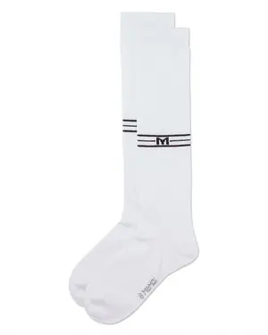 MEMOI Stretch Multi Stripe Graphic Knee Socks - White