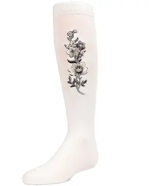 MEMOI Embroidered Floral Knee-high Socks - Winter White