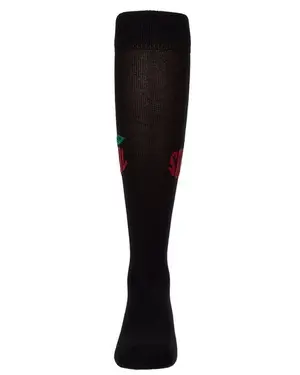 MEMOI Ribbed Knee High Sock With Apple Embroidery