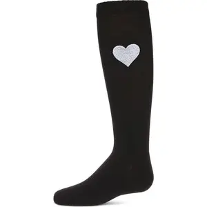 MEMOI Fuzzy Heart Knee-high Socks - Black