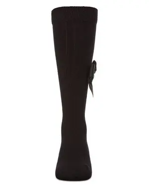 MEMOI Ribbed Knit Knee-high Socks With Bow Detail - Black