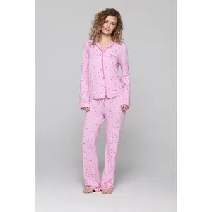 CRICKLE DAISY Sweetheart Long Pajama Set - Light Pink/ Red