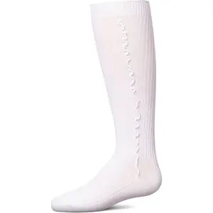 MEMOI Ribbed Knee High Socks With Ruffle - White