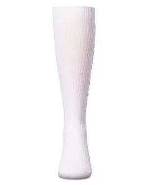 MEMOI Ribbed Knee High Socks With Ruffle - White