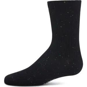 MEMOI Thin Ribbed Speckled Crew Socks Black