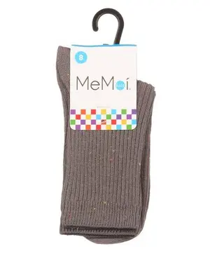 MEMOI Thin Ribbed Speckled Crew Socks - Charcoal