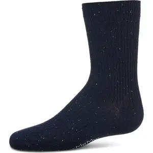MEMOI Thin Ribbed Speckled Crew Socks Navy
