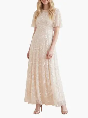 NEEDLE & THREAD Lily Bloom Embroidered Tiered Gown - Cream