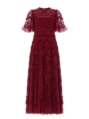 NEEDLE & THREAD Lily Bloom Embroidered Dress - Garnet