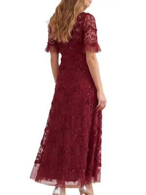 NEEDLE & THREAD Lily Bloom Embroidered Dress - Garnet