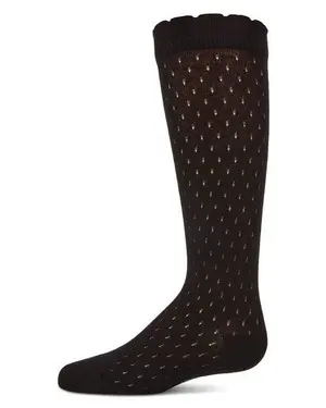 MEMOI Pointelle Knee High Socks - Black