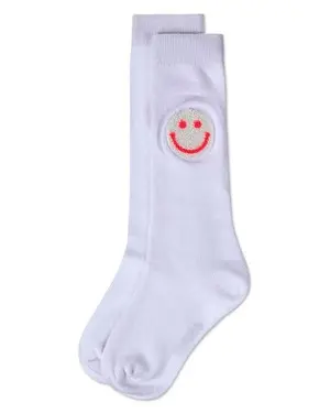 MEMOI Fuzzy Smiley Face Knee-high Socks - Pink