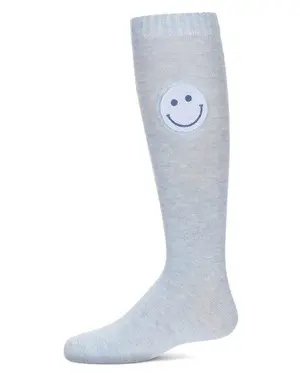 MEMOI Fuzzy Smiley Face Knee-high Socks - Blue