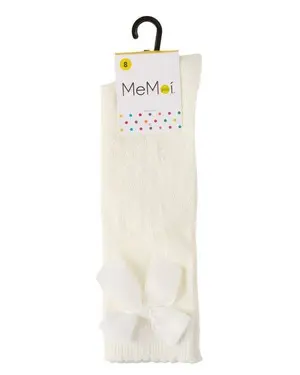 MEMOI Crochet Bow Knee High Socks - Winter White