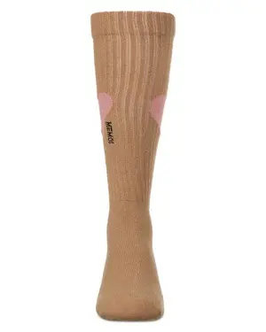 MEMOI Knee High Socks With Heart Logo - Taupe