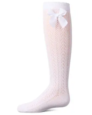 MEMOI Crochet Bow Cotton-Blend Knee High Socks White