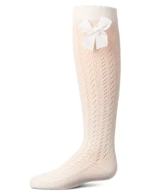 MEMOI Crochet Bow Cotton-blend Knee High Socks - Winter White