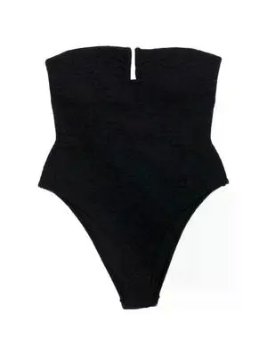 Farm Rio Graphic-embroidered Strapless Swimsuit - Black