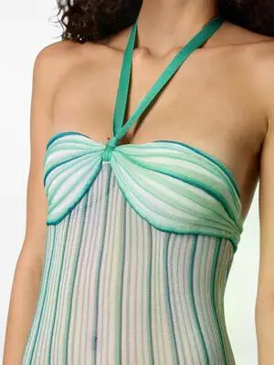 Missoni Long Halterneck Ribbed Knit Dress - Blue