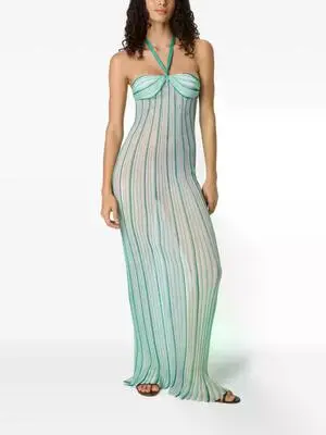 Missoni Long Halterneck Ribbed Knit Dress - Blue