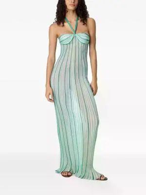Missoni Long Halterneck Ribbed Knit Dress - Blue
