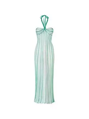 Missoni Long Halterneck Ribbed Knit Dress - Blue