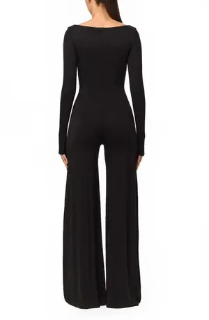 Naked Wardrobe Smooth Scoop Neck Long Sleeve Jumpsuit