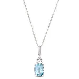 Benbridge Oval Aquamarine Pendant Necklace In 14k White Gold - Blue