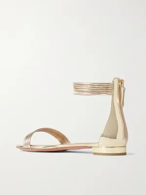 AQUAZZURA Sway Metallic Leather Flat Sandals - Gold