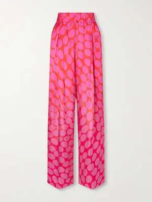 Dries Van Noten Dot-print Satin Wide-leg Pants - Fuchsia