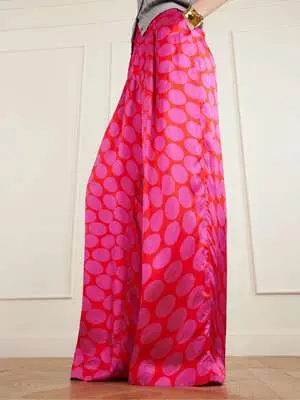 Dries Van Noten Dot-print Satin Wide-leg Pants - Fuchsia
