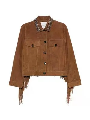 ERMANNO FIRENZE Suede Jacket With Embellished Collar And Fringe Detail