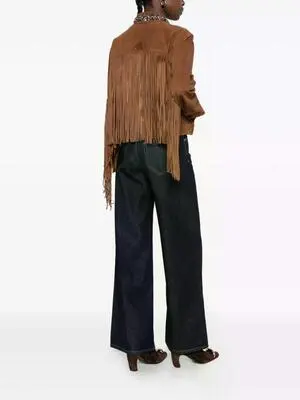 ERMANNO FIRENZE Suede Jacket With Embellished Collar And Fringe Detail