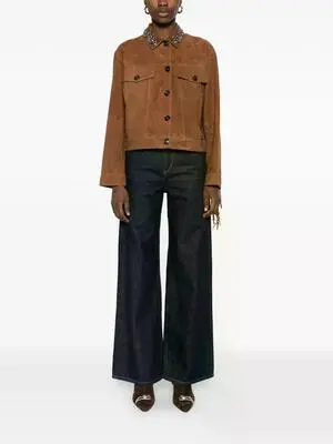 ERMANNO FIRENZE Suede Jacket With Embellished Collar And Fringe Detail