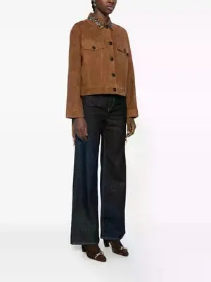 ERMANNO FIRENZE Suede Jacket With Embellished Collar And Fringe Detail