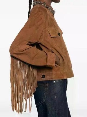 ERMANNO FIRENZE Suede Jacket With Embellished Collar And Fringe Detail