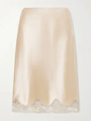 Saint Laurent Lace-trimmed Silk-satin Knee-length Skirt - Neutrals