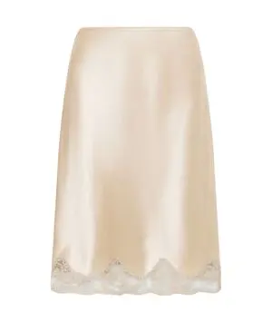 Saint Laurent Lace-trimmed Silk-satin Knee-length Skirt - Neutrals