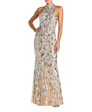 Mac Duggal Sequin Halter Column Gown