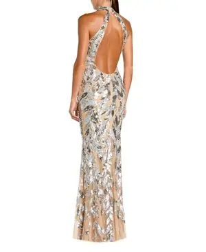 Mac Duggal Sequin Halter Column Gown