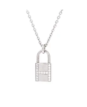 HERMES Amulettes Cadenas Pendant Necklace 18k Gold With Diamonds - White