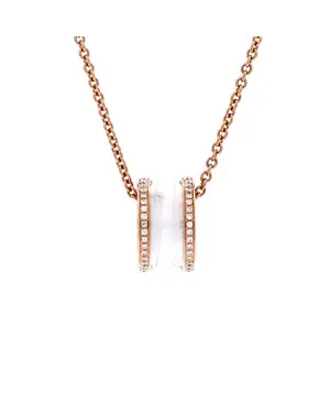 BVLGARI B.zero1 Pendant Necklace 18k Rose Gold And Ceramic With Diamonds - Pink