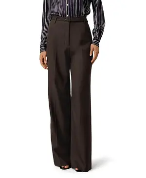 Lilysilk Silk Wool High-waisted Wide-leg Pants - Chestnut