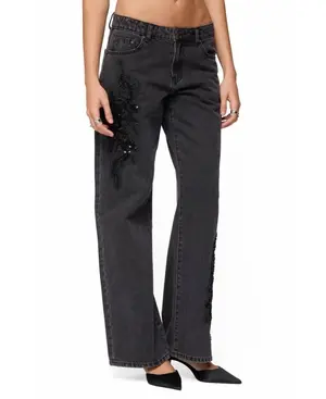 EDIKTED Rossa Beaded Baggy Jeans