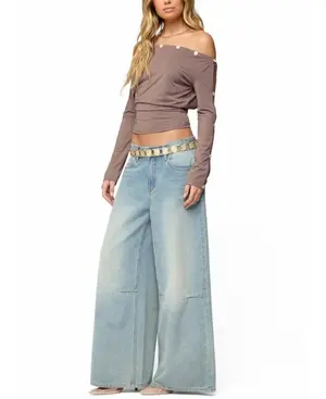 EDIKTED Off Shoulder Button Cutout Top