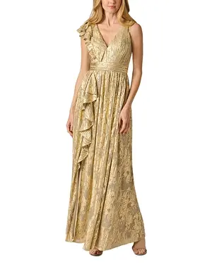 Adrianna Papell Metallic Ruffled Dress