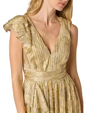 Adrianna Papell Metallic Ruffled Dress