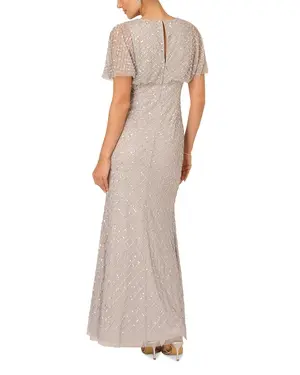 Adrianna Papell Beaded Cowl Neck Gown