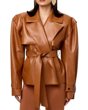 Naked Wardrobe Leather Cropped Trench Jacket